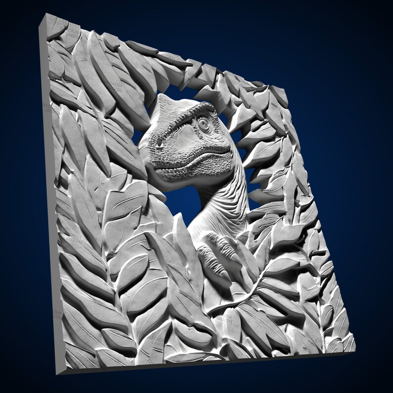 Raptor in Leaves 3D STL File for CNC Router, 3D Print, Casting, Wood ...