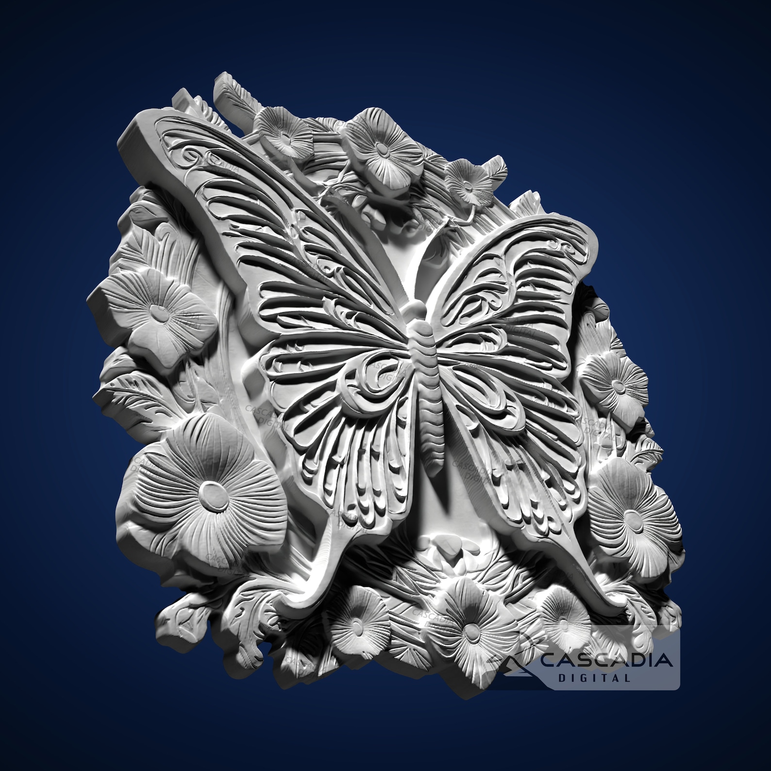 Butterfly Flowers 3D STL File for CNC Router, 3D Print, Casting, Wood ...