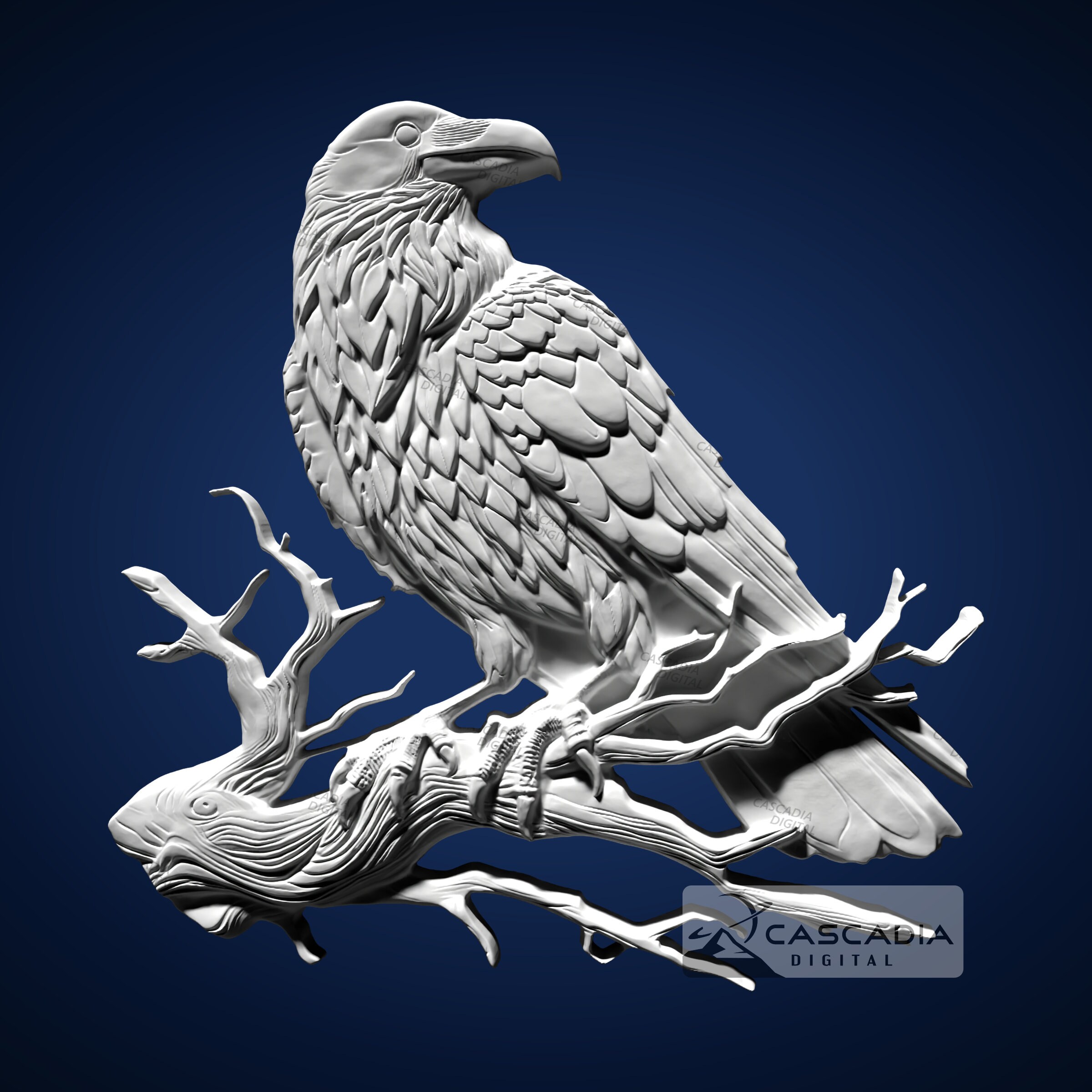 Raven Perched 3D STL File for CNC Router, 3D Print, Casting, Wood ...