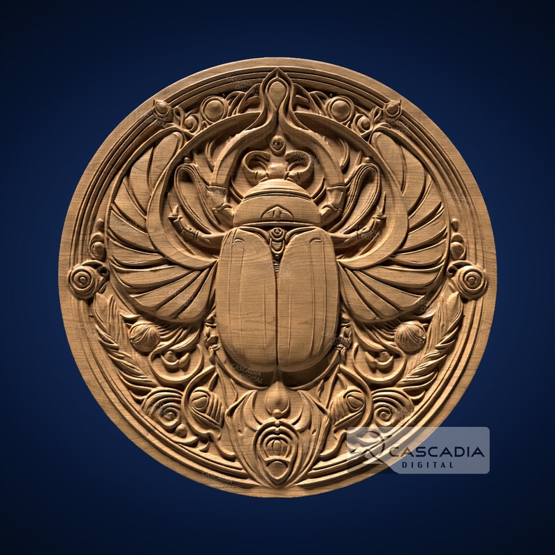 Scarab Egyptian Symbol Round 3D STL File for CNC Router, 3D Print ...