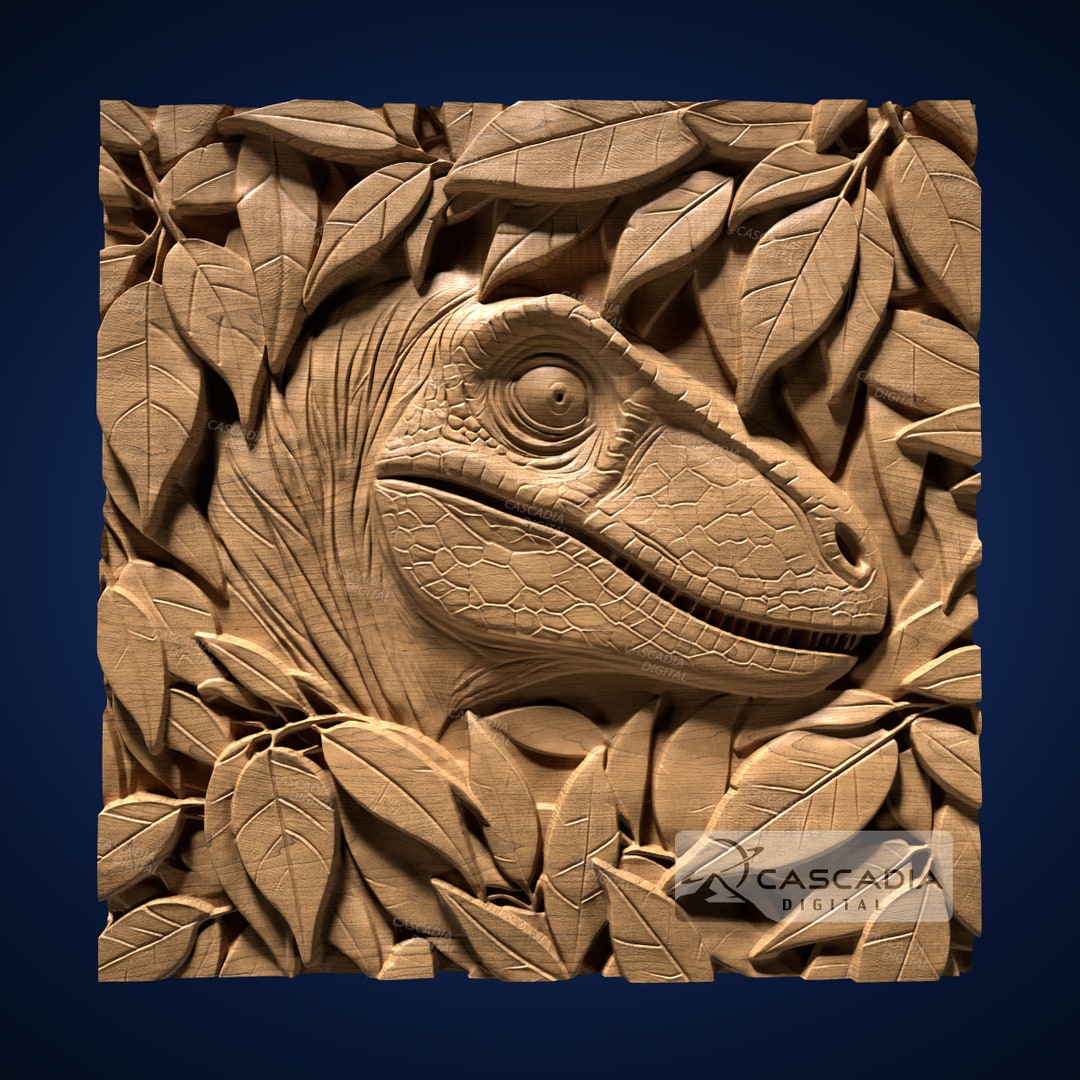 Raptor in Leaves 3D STL File for CNC Router, 3D Print, Casting, Wood ...