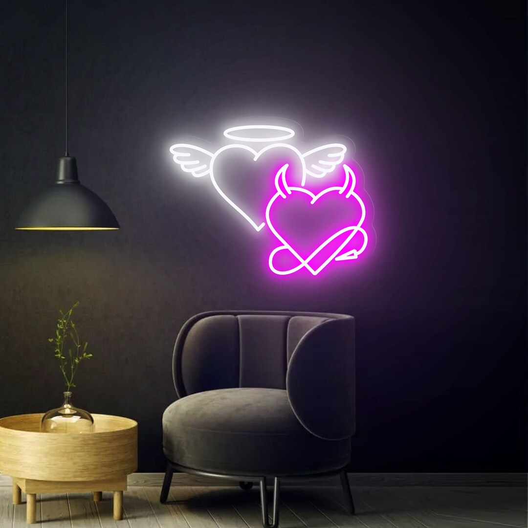 Angel Devil Heart Neon Sign Angel and Demon in Love Heart Neon - Etsy