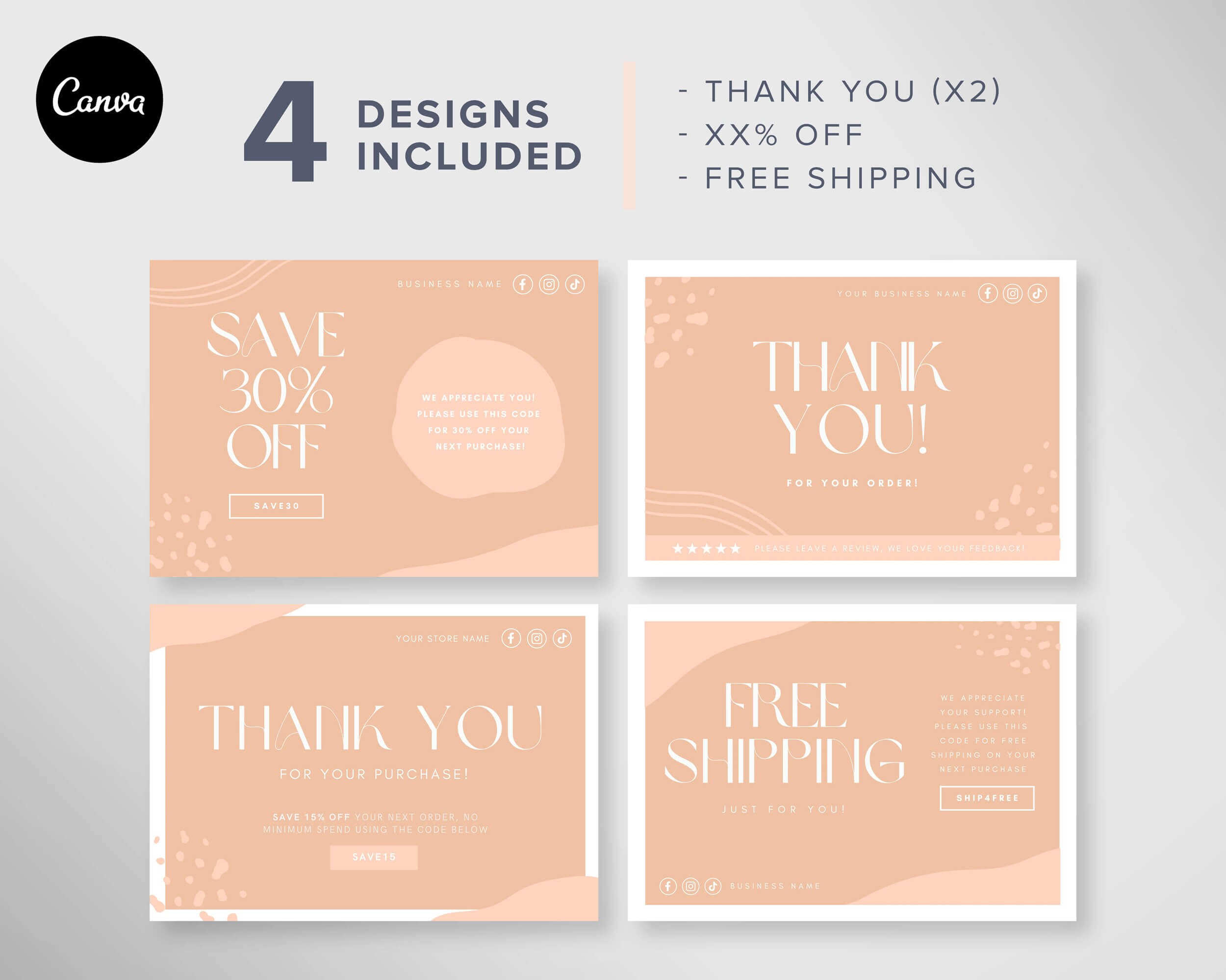 Ebay Thank You Cards Template Canva Thankyou Order Card 3x5 Thank You ...