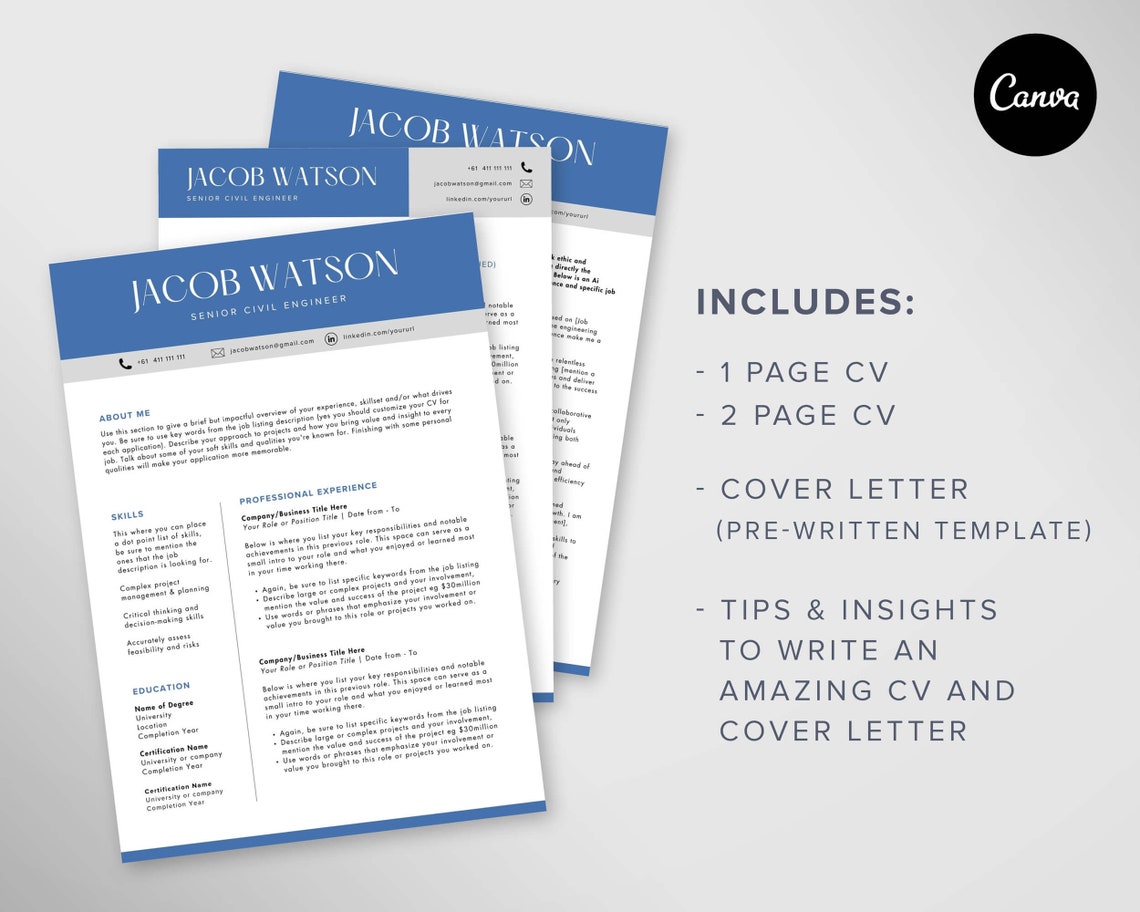 CV Template Engineer Resume Template Word Canva CV Resume - Etsy