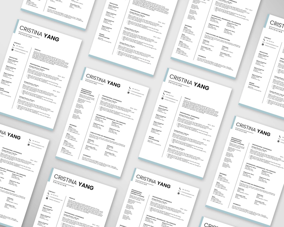 CV Template Physician, Editable Physician Resume Canva Word CV Resume ...