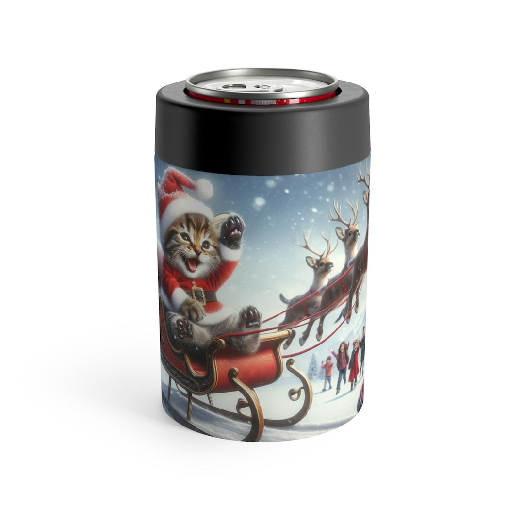 Happy Kitty Santa Sleigh Drink Holder, Drink Cooler, Drink Can Holder ...