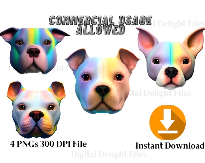 Colorful Pit Bull PNG, Digital Download, Cute Dog Clipart, Printable ...