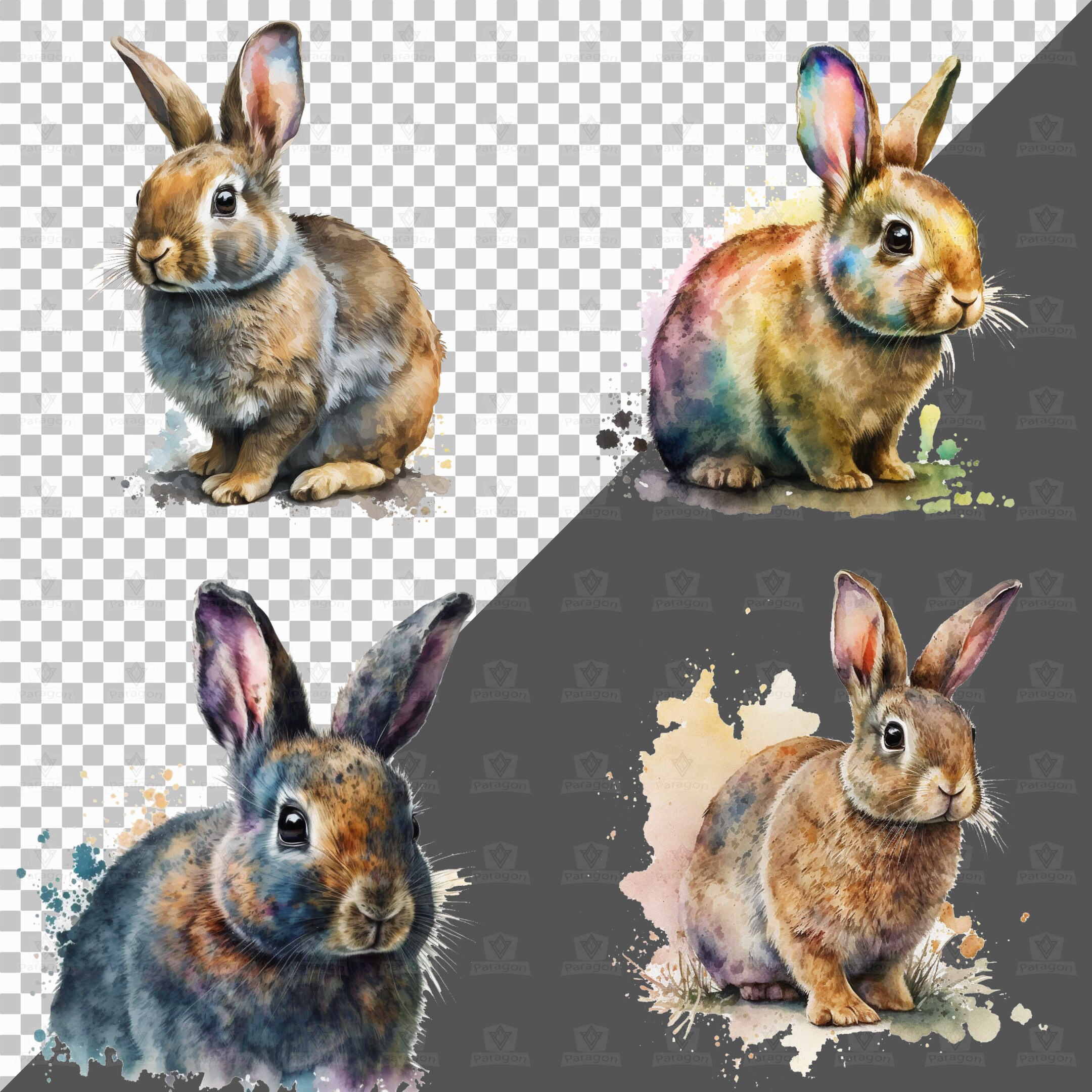 Watercolor Cute Bunnies. 12 Transparent Clipart Pngs, Instant Digital ...