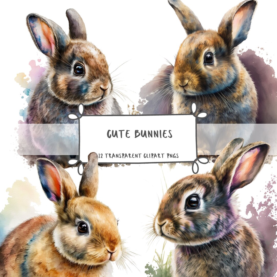 Watercolor Cute Bunnies. 12 Transparent Clipart Pngs, Instant Digital ...