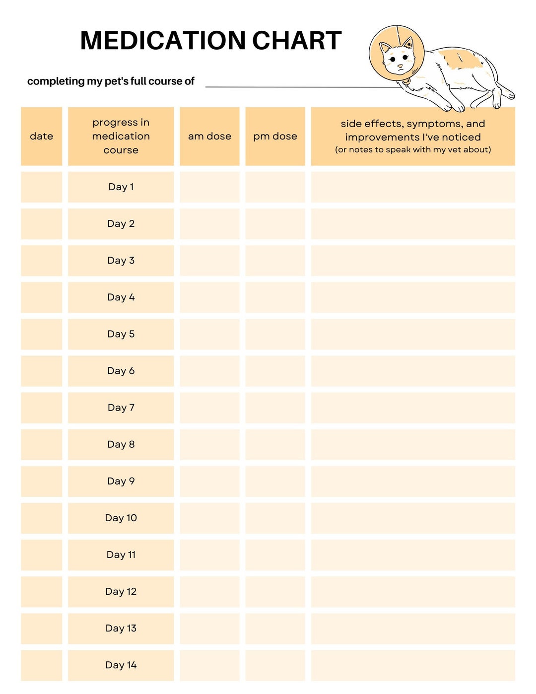 Pet Medication Chart for Cats 14BID - Etsy