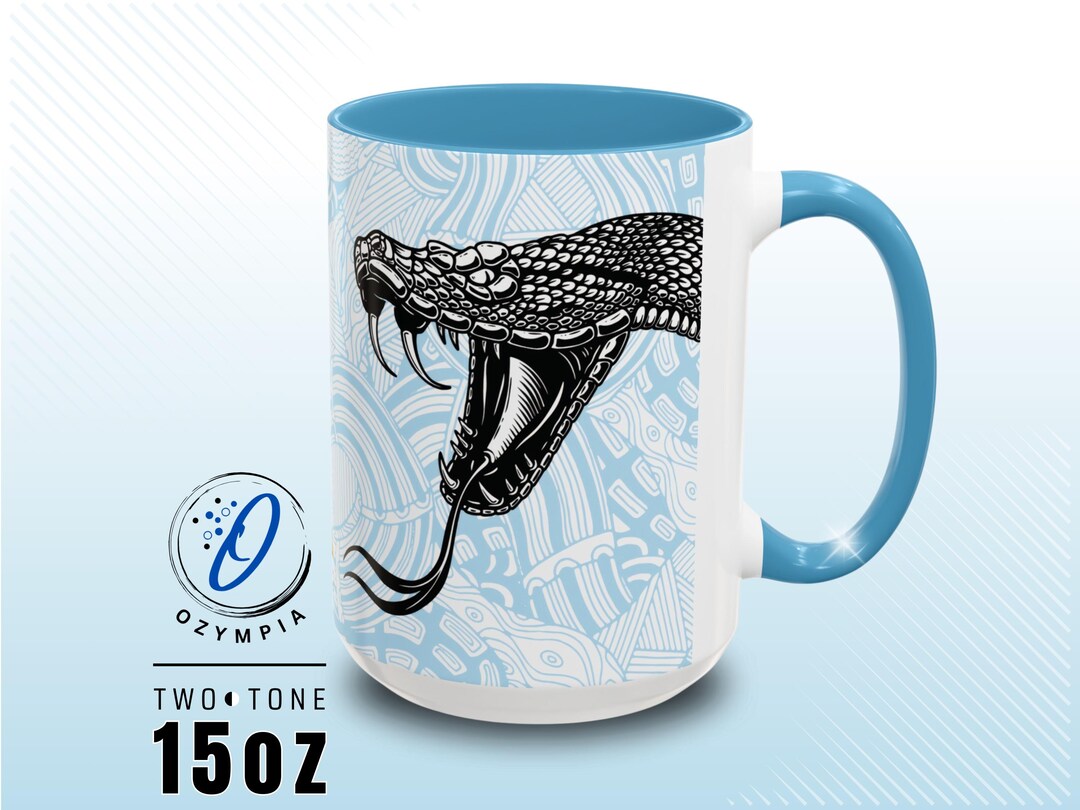 Venomous Snake Mug, Scary Snake Head on 2-tone 15oz Ceramic Mug, Snake ...