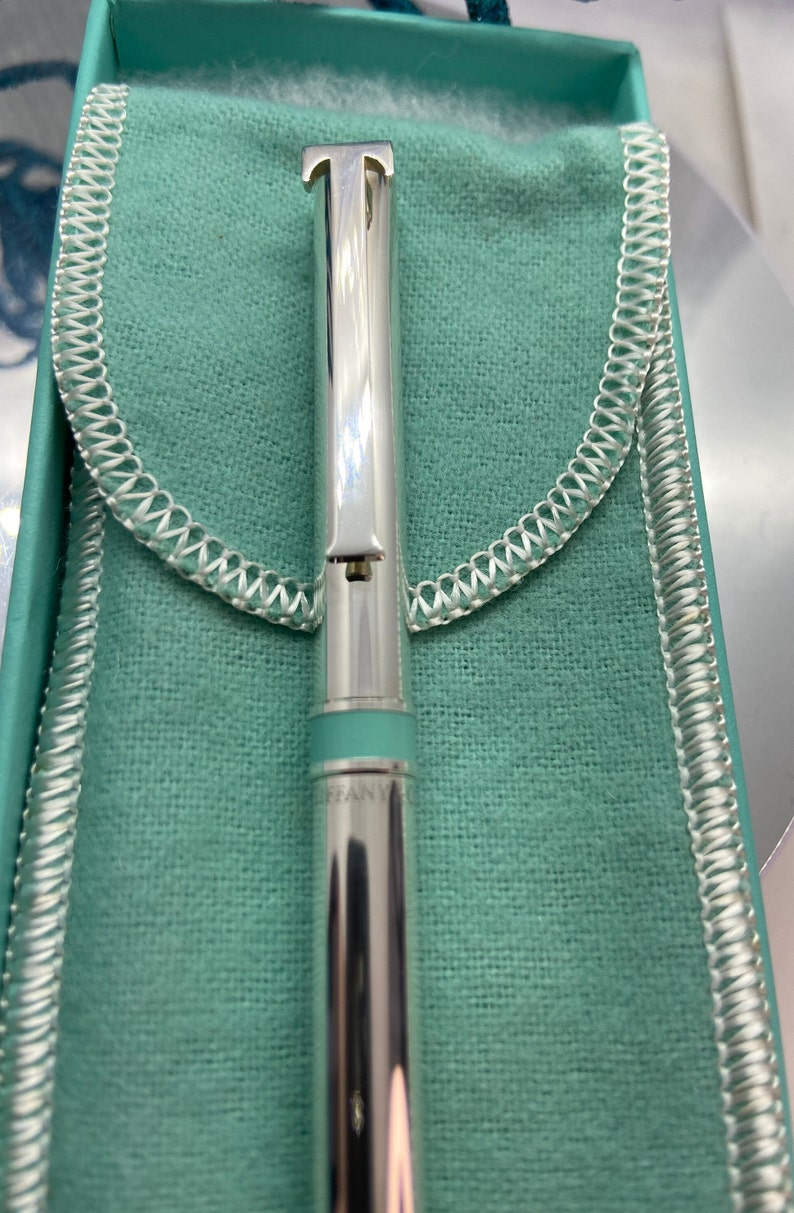 Tiffany & Co 925 Silver Blue Enamel T-clip Ballpoint Pen, Tiffany Pen ...
