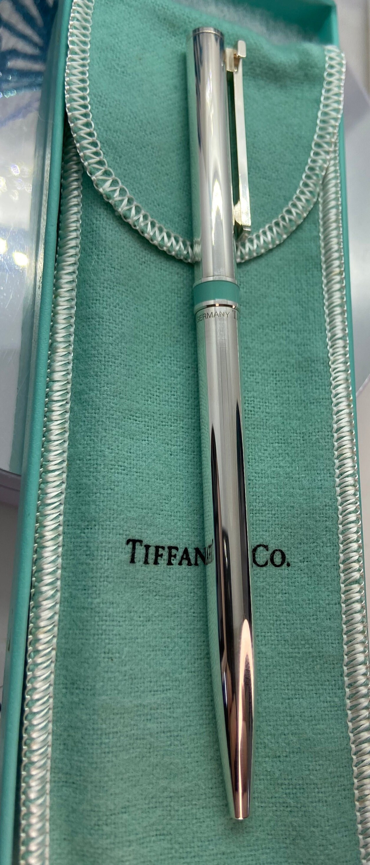 Tiffany & Co 925 Silver Blue Enamel T-clip Ballpoint Pen, Tiffany Pen ...