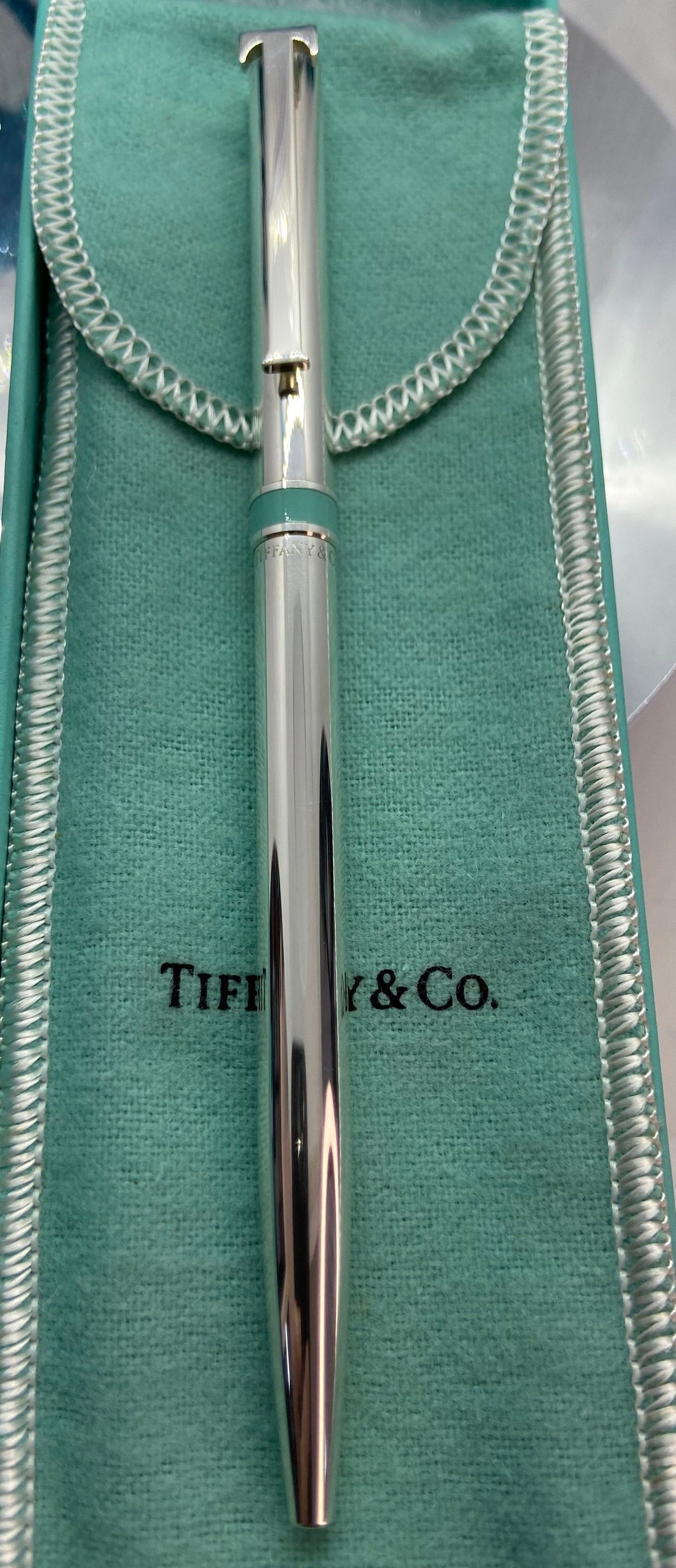 Tiffany & Co 925 Silver Blue Enamel T-clip Ballpoint Pen, Tiffany Pen ...