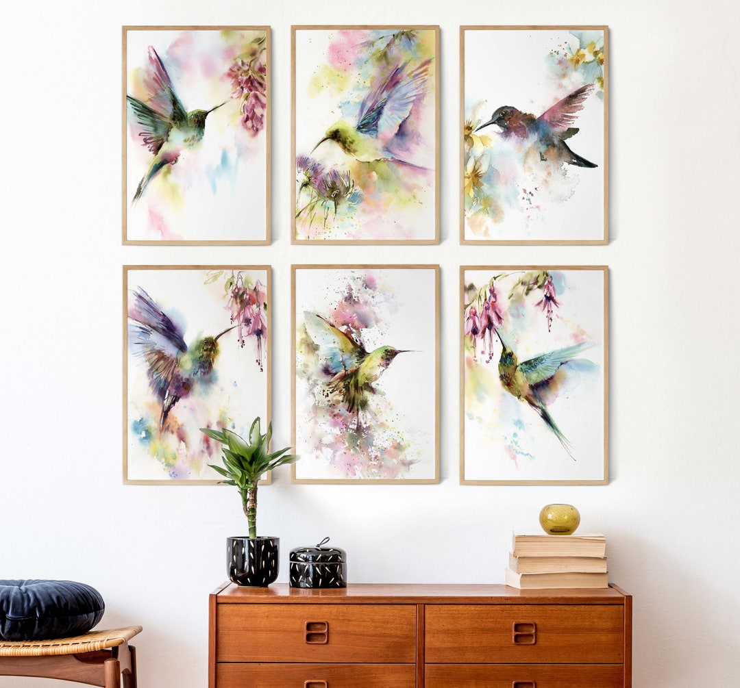 Gallery Wall With Hummingbirds Fine Art Prints 6 Pieces Wall Art, Bird ...