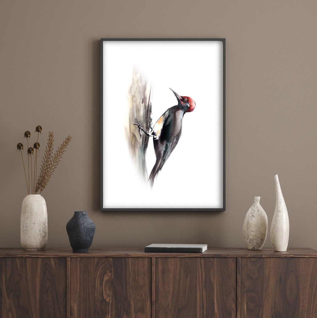 Woodpecker Painting Art, Woodpecker Watercolor Print, Bird Fine Art ...