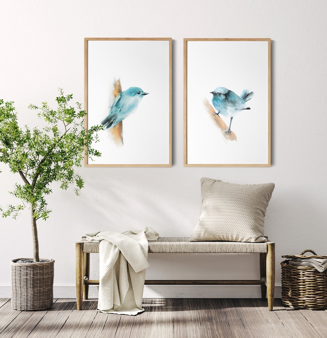 Pastel Blue Bird Watercolor Prints, Bird Wall Decor, Bird Paintings ...