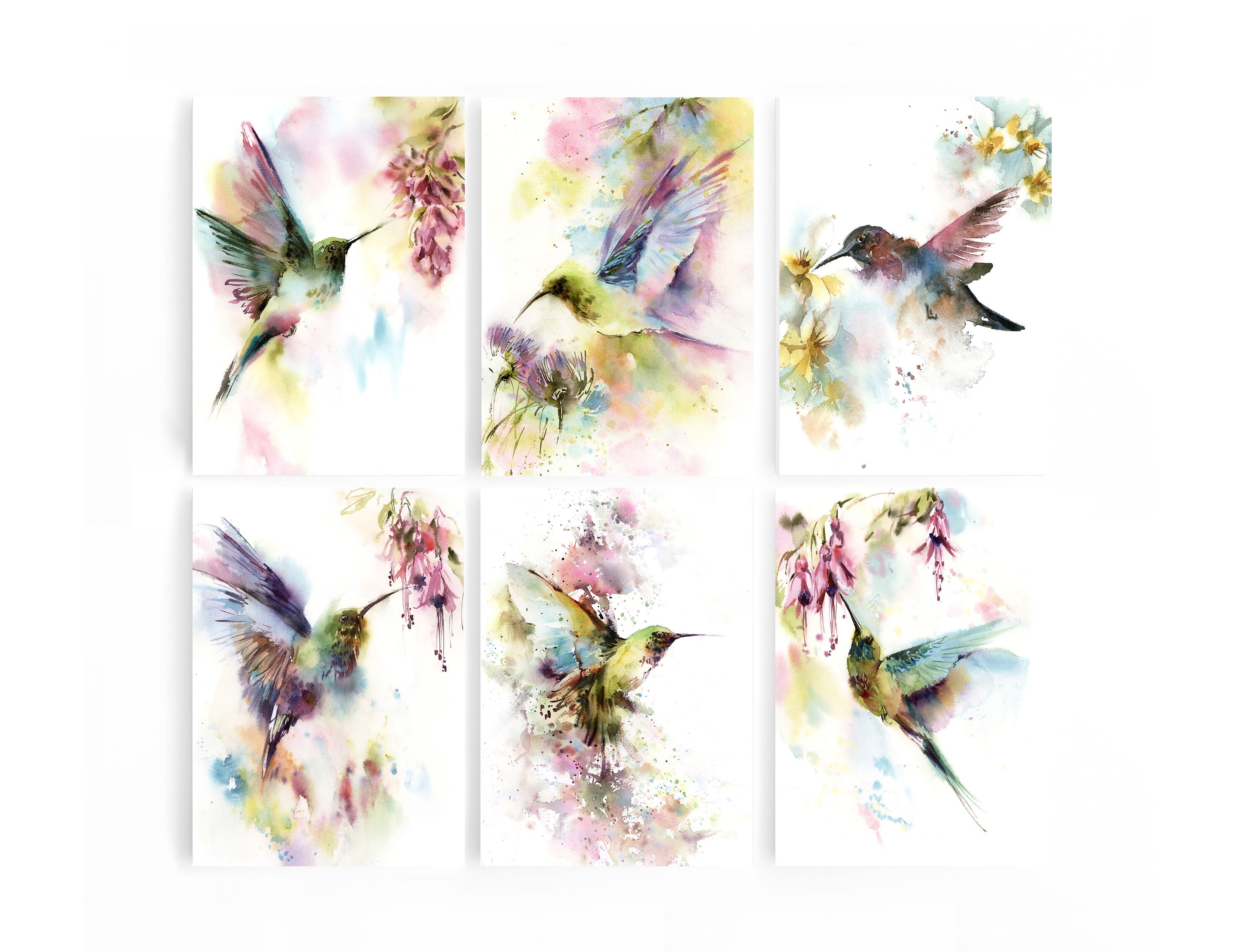 Gallery Wall With Hummingbirds Fine Art Prints 6 Pieces Wall Art, Bird ...