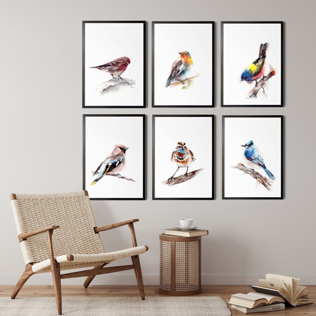 Gallery Wall Fine Art Print 6 Pieces Wall Art Bird Watercolor Painting ...