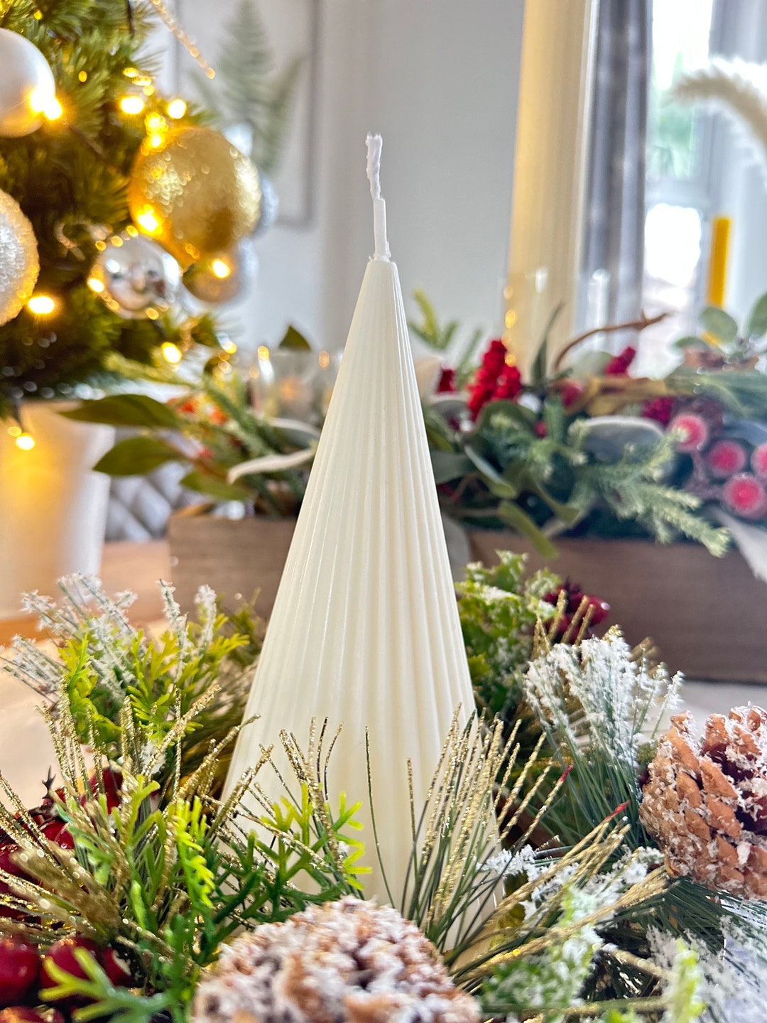 Cone Shaped Ribbed Candles/ Elegant Cone Candle/ Festive Table ...