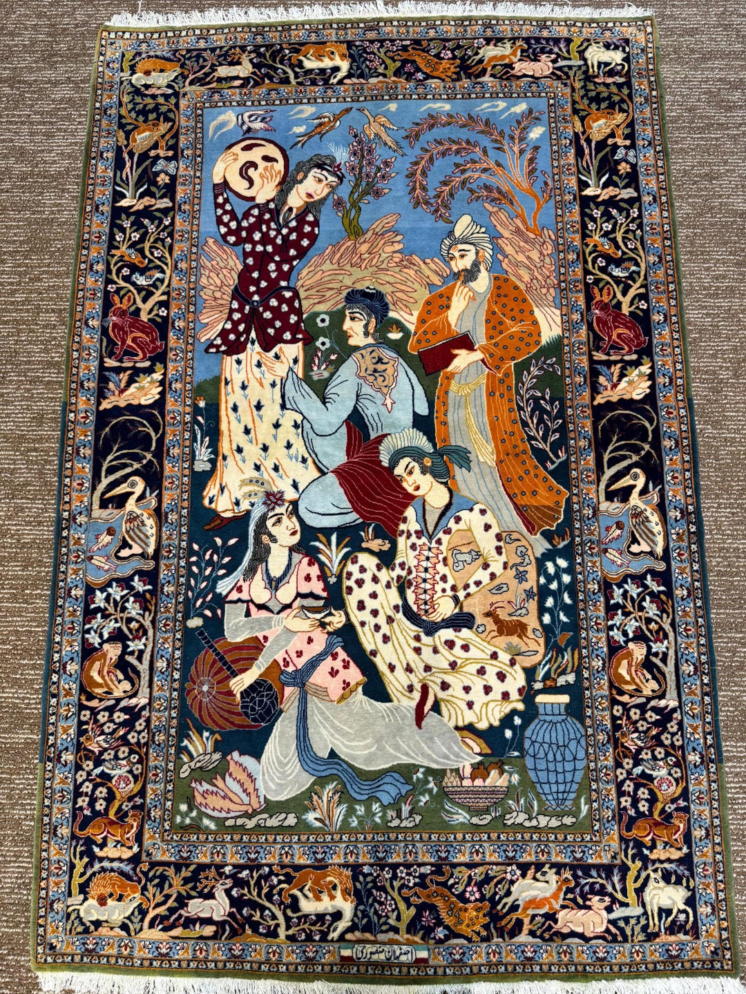 3.5x5.5 Pictorial Rug - Veg Dyes Hand Knotted Silk & Wool Area Rug ...