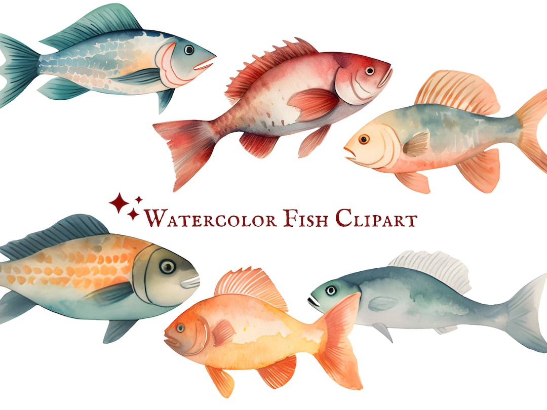 Watercolor Fish Clipart - 18 PNG Images - Aquatic Life - Fish ...