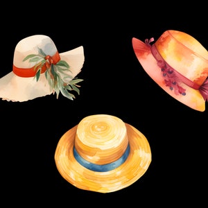 Watercolor Summer Hats Clipart - 24 PNG Images - Sun Hats - Hats ...