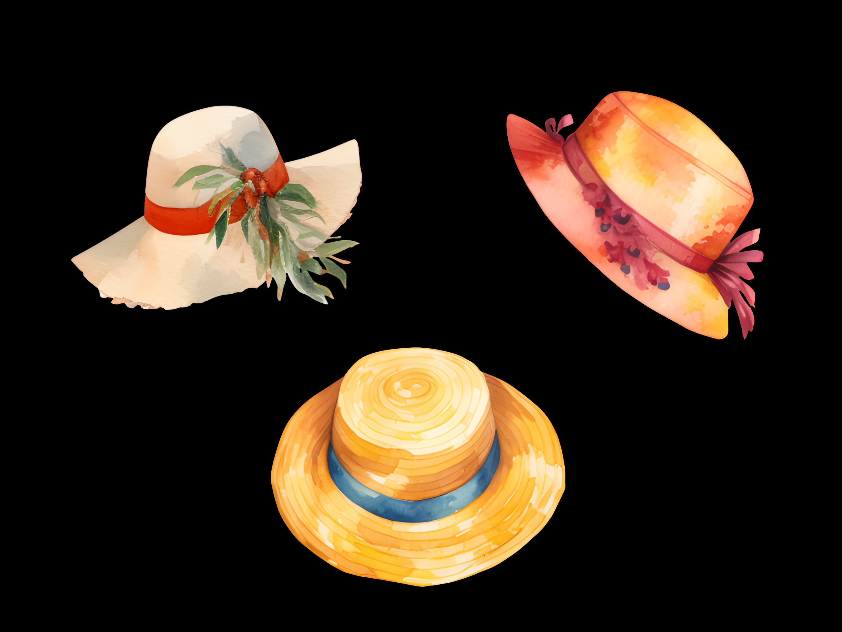 Watercolor Summer Hats Clipart - 24 PNG Images - Sun Hats - Hats ...