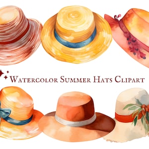 Watercolor Summer Hats Clipart - 24 PNG Images - Sun Hats - Hats ...