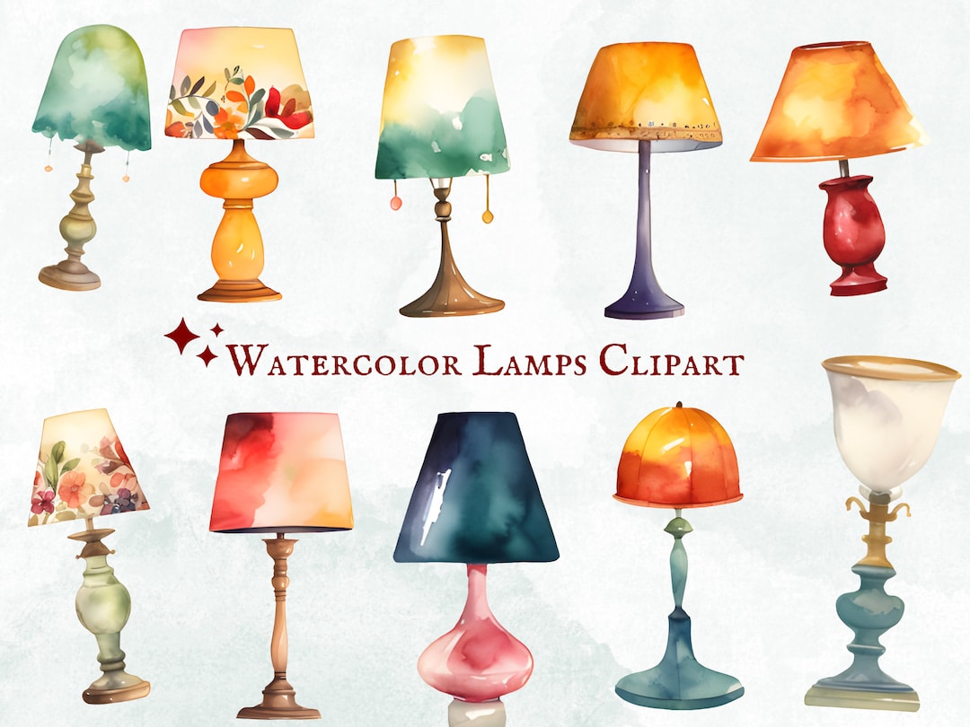 Watercolor Lamps Clipart - 21 PNG Images - Nightstand Lamps - Table ...