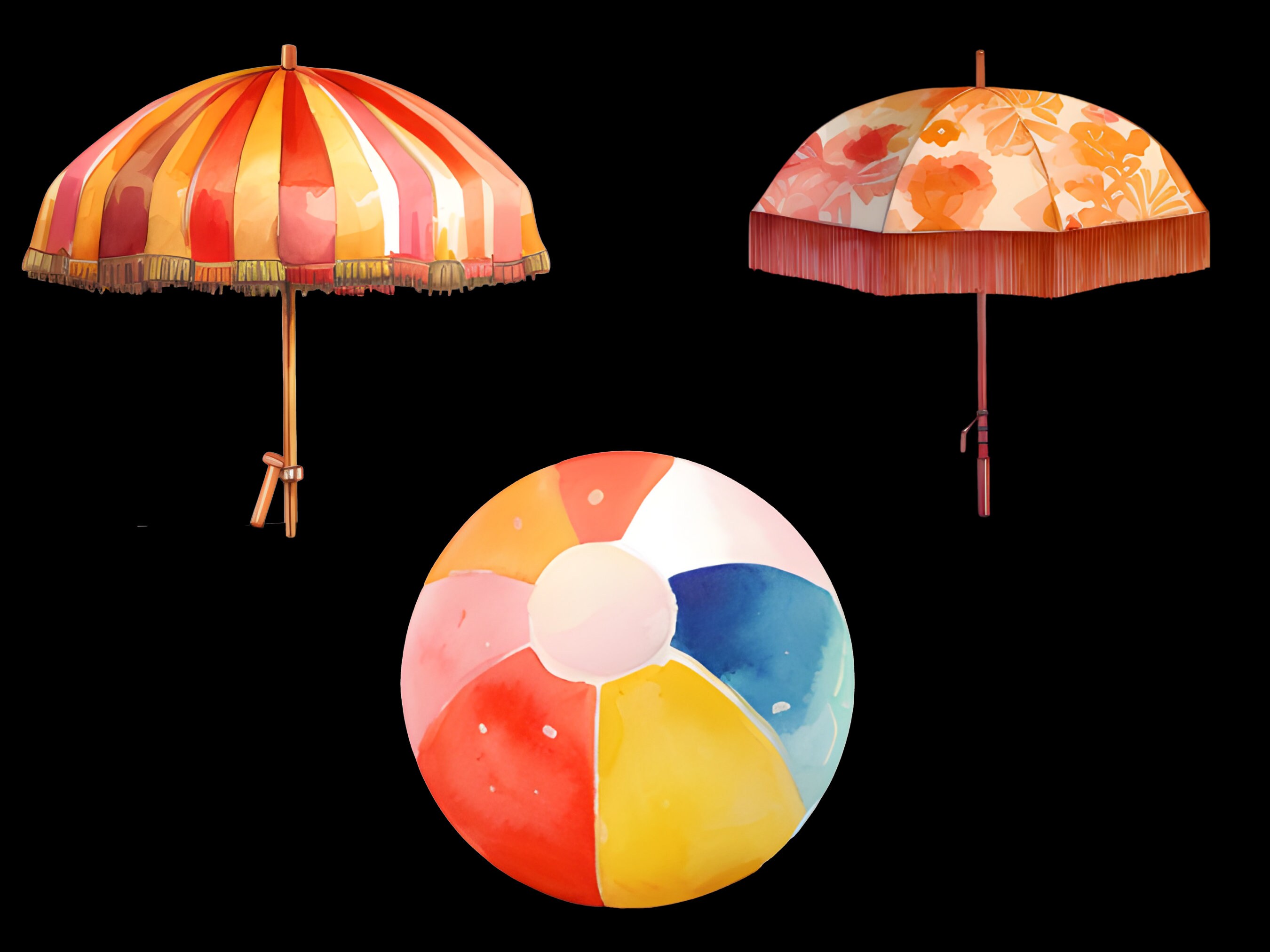 Watercolor Beach Balls & Umbrellas Clipart - 28 PNG Graphics - Instant ...