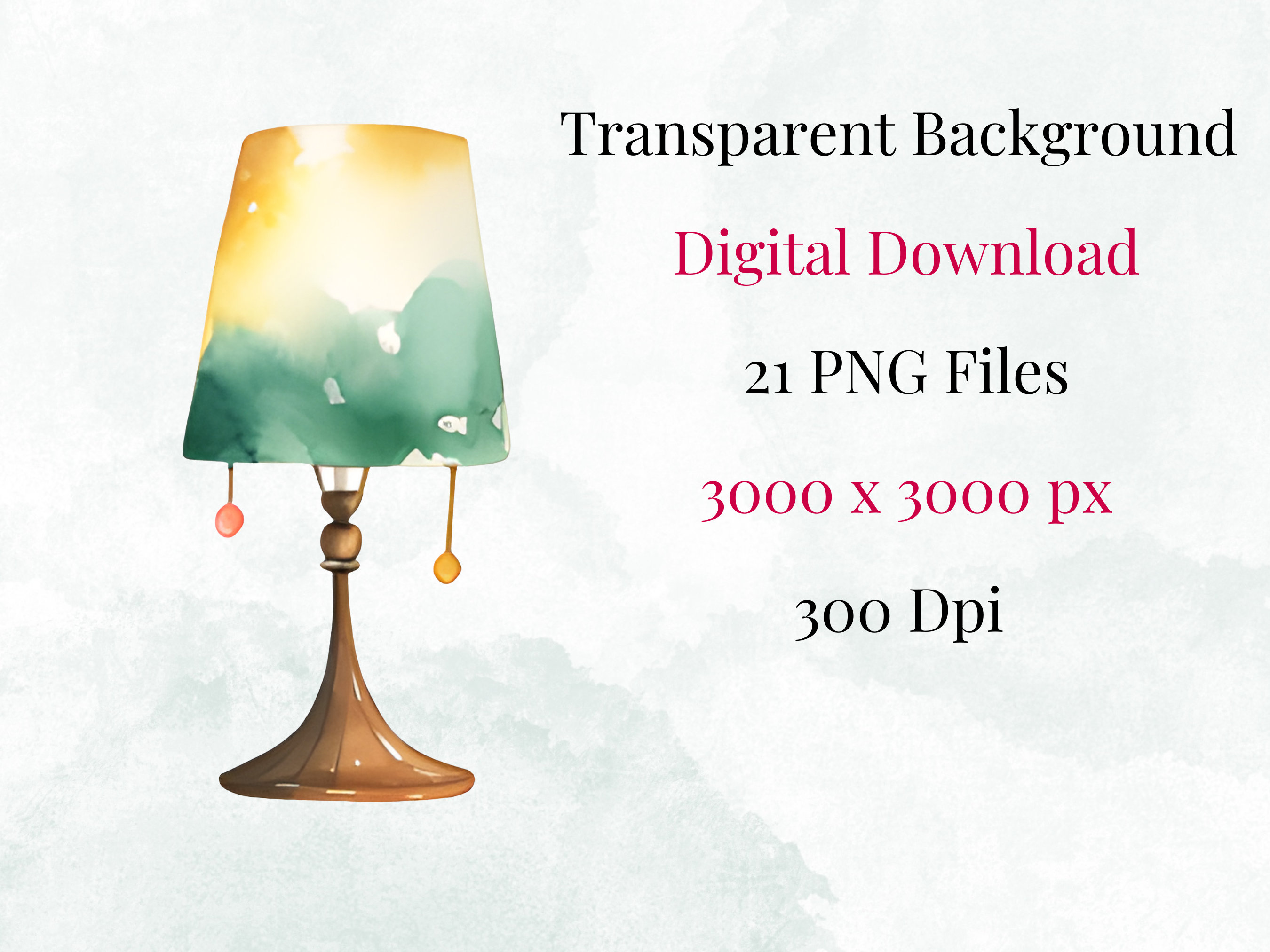 Watercolor Lamps Clipart - 21 PNG Images - Nightstand Lamps - Table ...