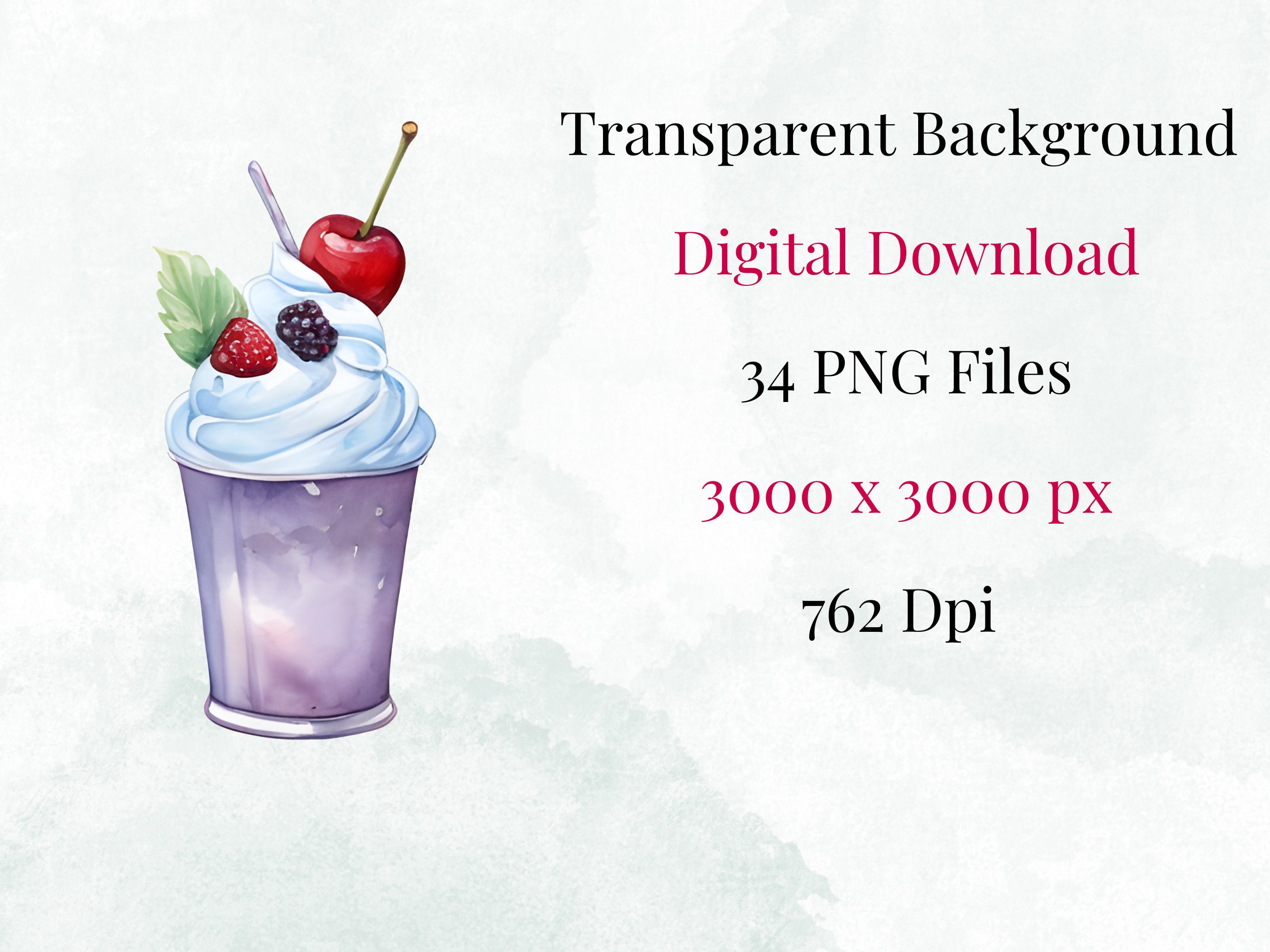 Watercolor Ice Cream Clipart - Cones, Sundaes, Ice Cream Truck - 34 PNG ...