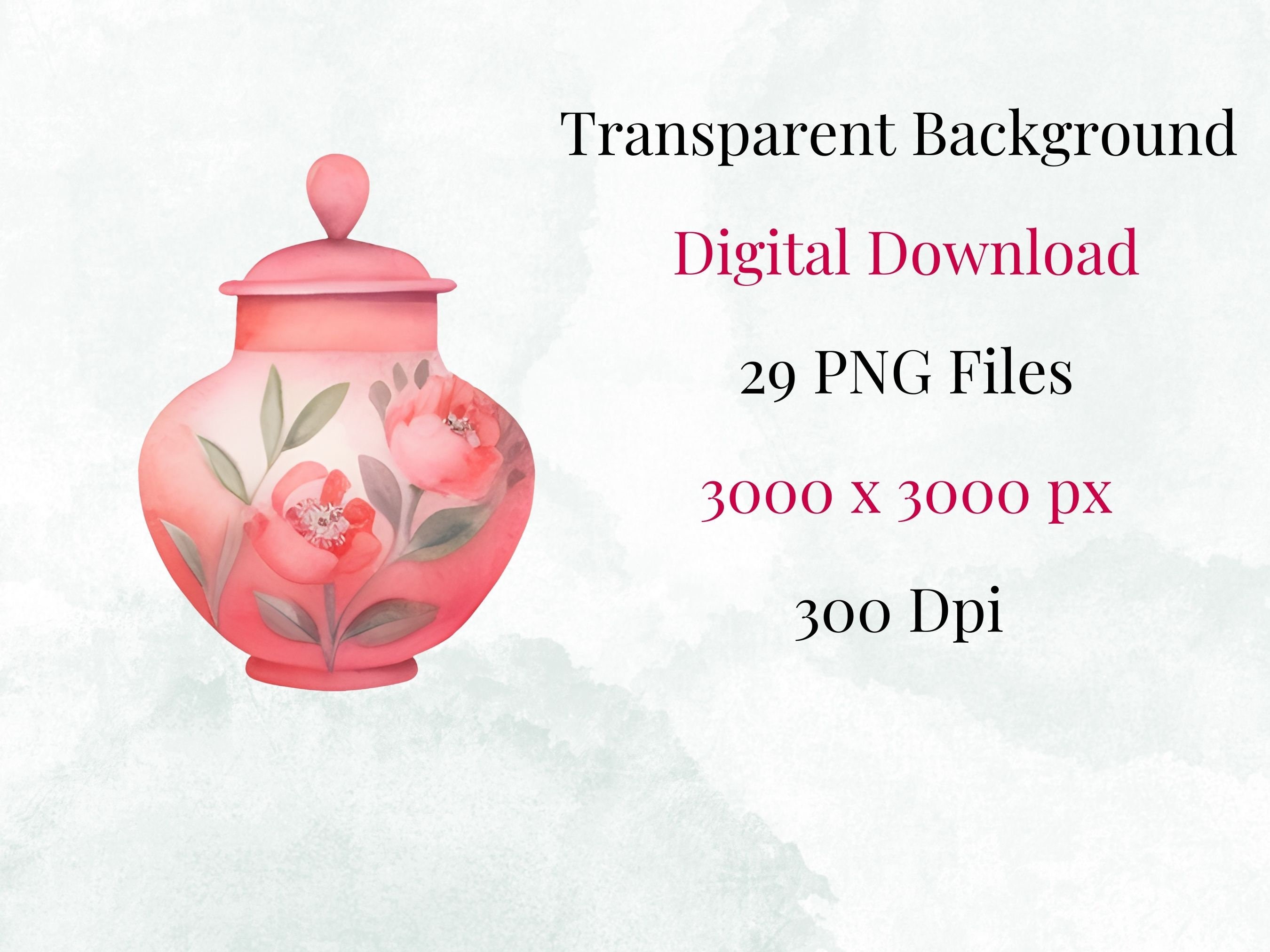 Watercolor Pink Porcelain Clipart - 29 PNG Images - Instant Download ...