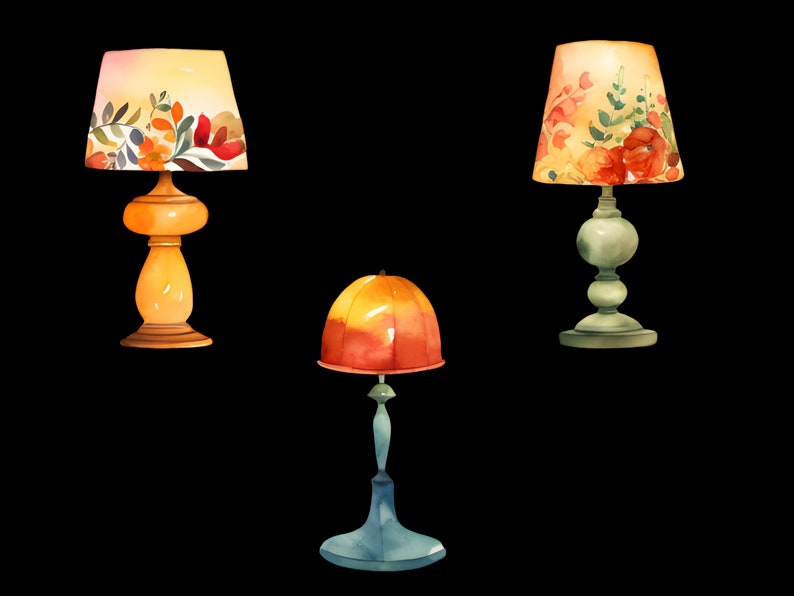 Watercolor Lamps Clipart - 21 PNG Images - Nightstand Lamps - Table ...