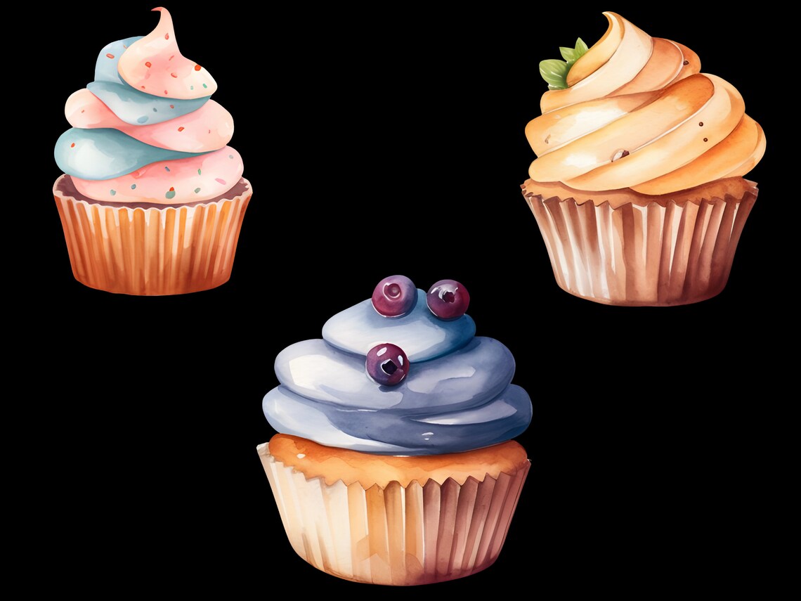 Watercolor Cupcakes Clipart 38 PNG Graphics Instant - Etsy