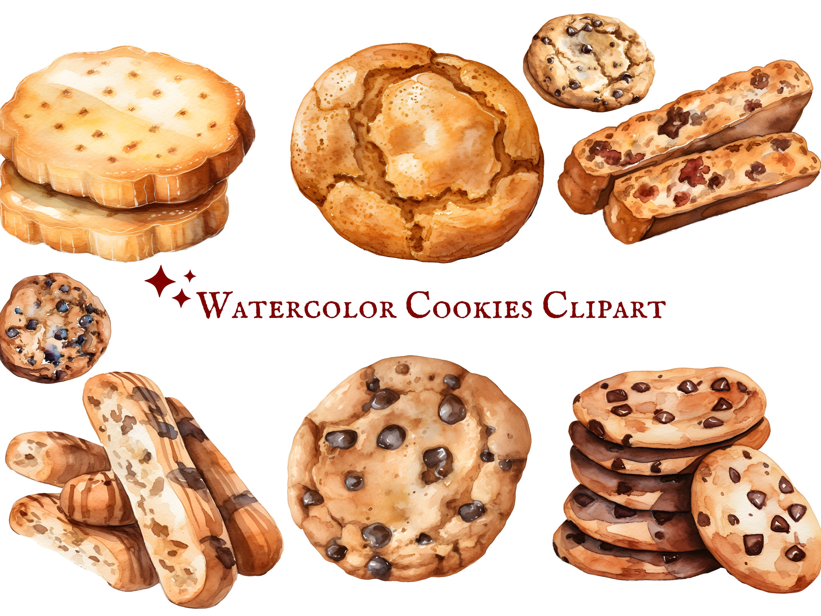 Watercolor Cookies Clipart 30 PNG Graphics Instant Download Commercial ...