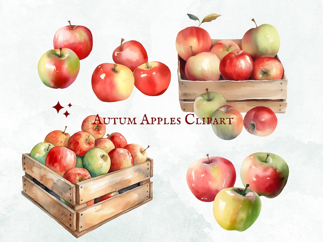 Watercolor Autumn Apples Clipart - 22 PNG Graphics - Instant Download ...