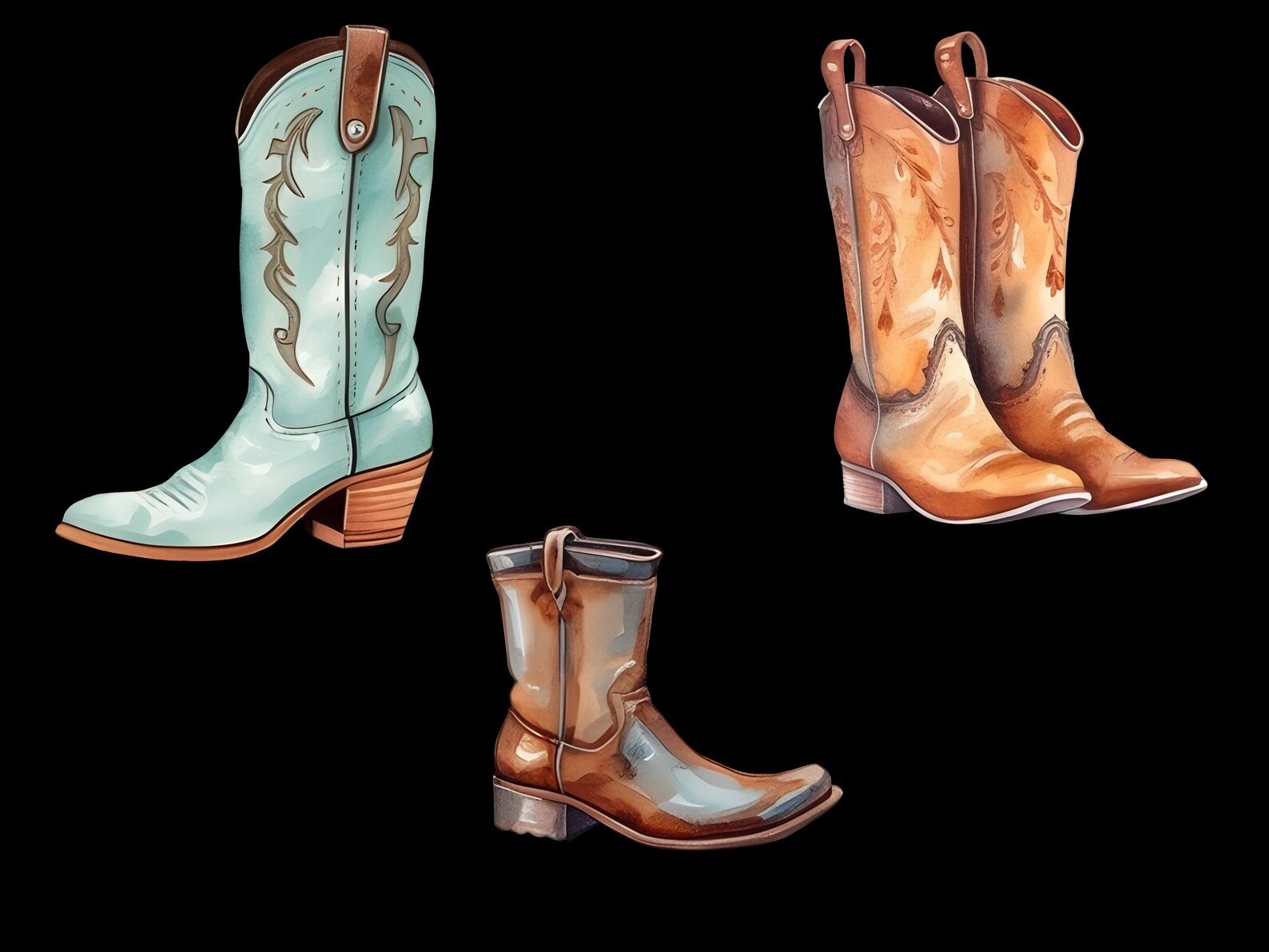 Watercolor Cowboy Boots Clipart - 24 PNG Images - Cowboy Hat - Hats ...