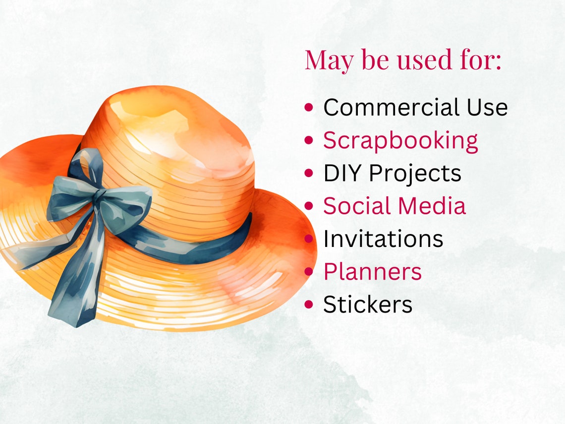 Watercolor Summer Hats Clipart - 24 PNG Images - Sun Hats - Hats ...