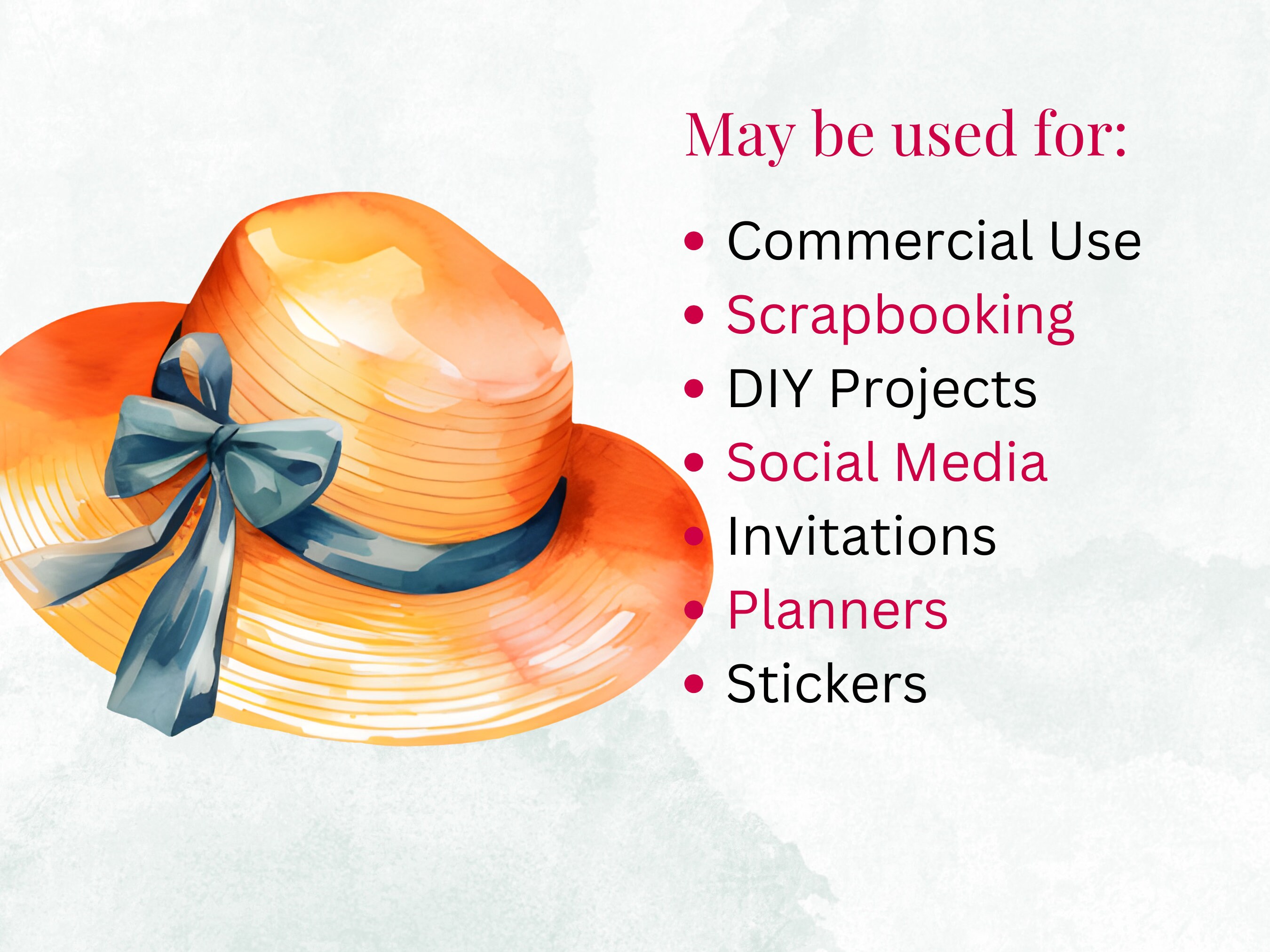 Watercolor Summer Hats Clipart - 24 PNG Images - Sun Hats - Hats ...