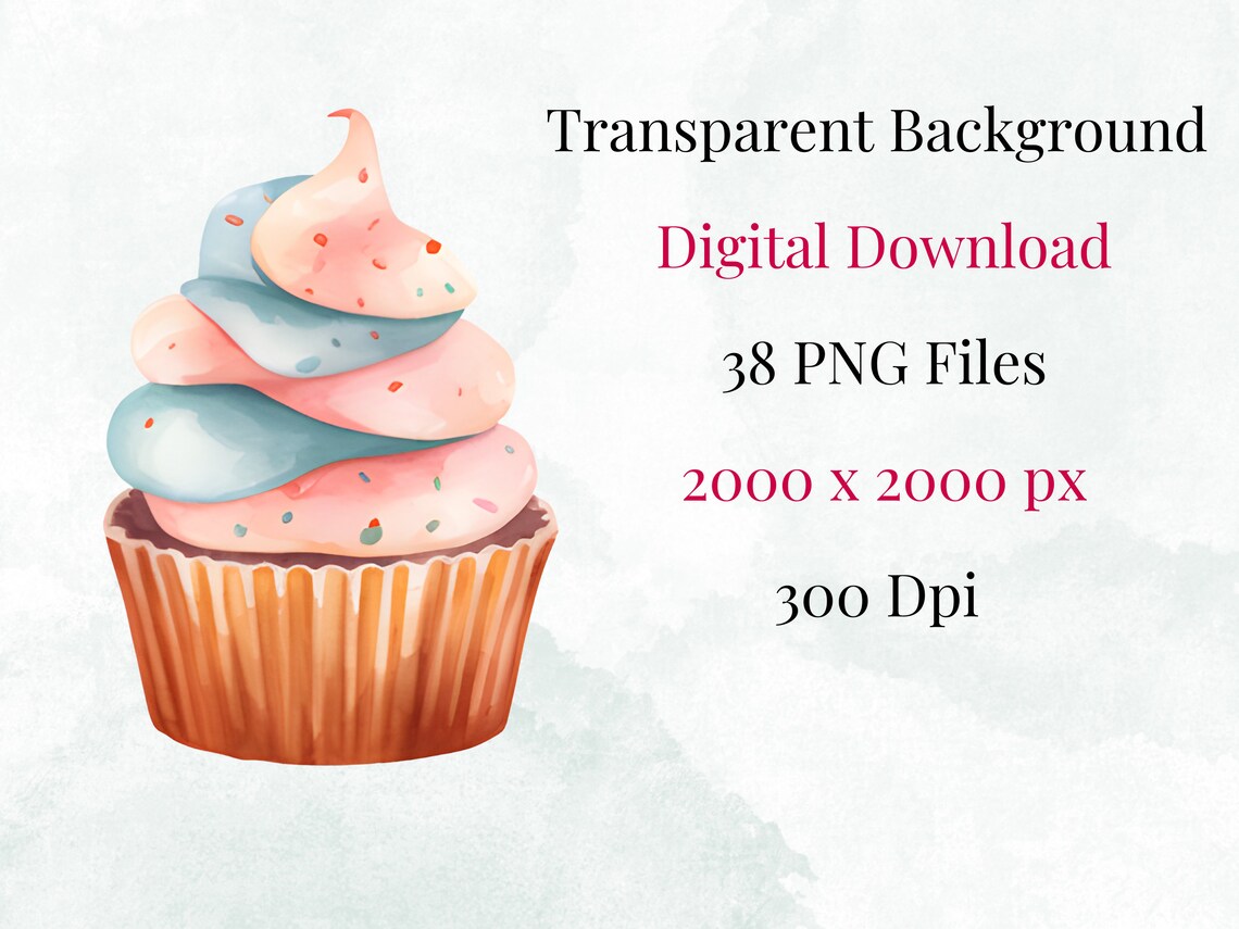 Watercolor Cupcakes Clipart 38 PNG Graphics Instant - Etsy