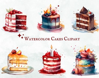 Birthday Cakes Clipart Bundle, Watercolor Cake PNG Set, Birthday Cake ...
