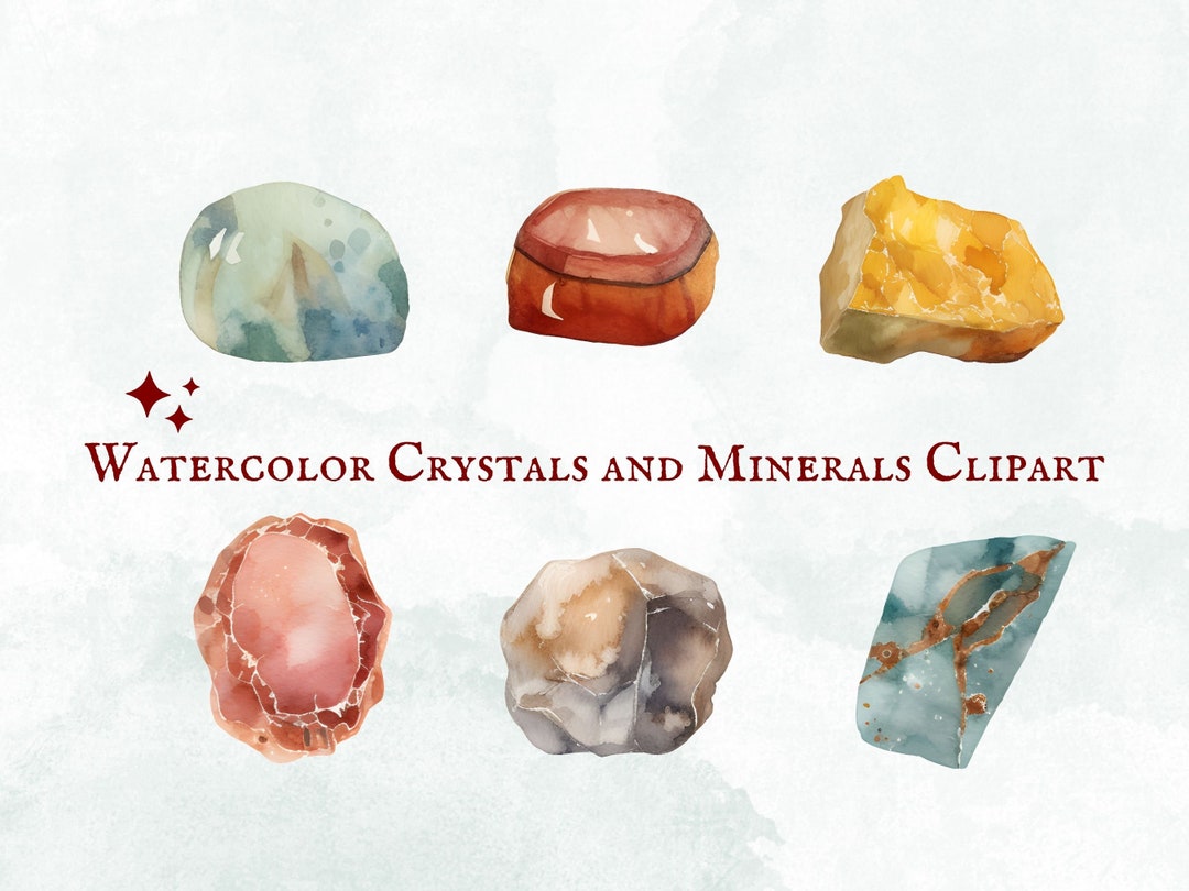 Watercolor Crystals and Minerals Clipart - 26 PNG Images - Instant ...