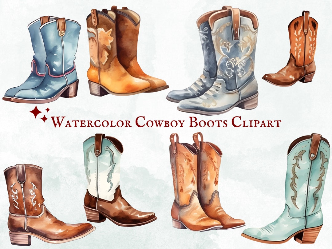 Watercolor Cowboy Boots Clipart - 24 PNG Images - Cowboy Hat - Hats ...
