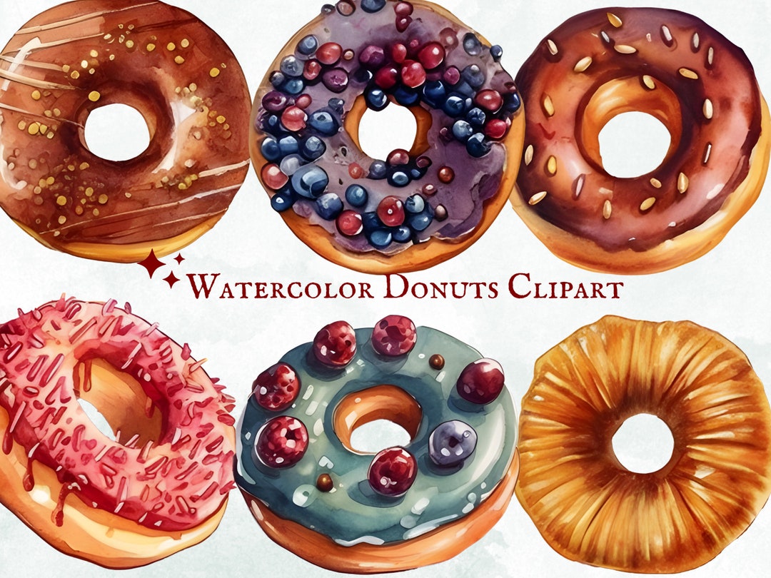Watercolor Donuts Clipart - 30 PNG Graphics - Instant Download ...