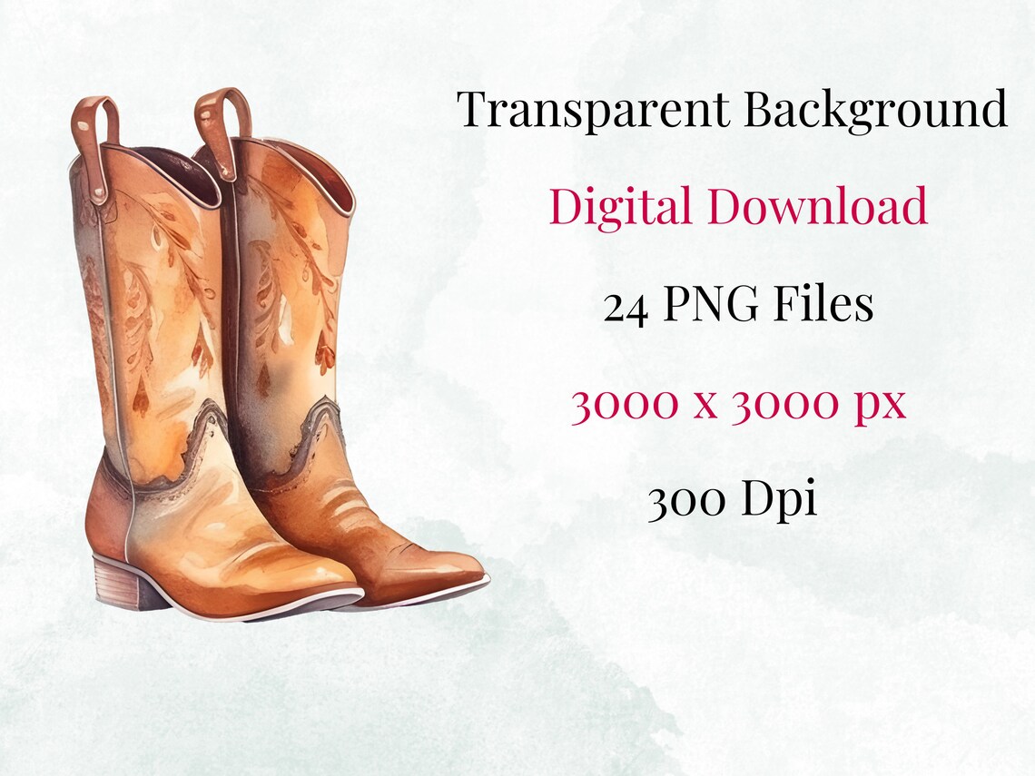 Watercolor Cowboy Boots Clipart 24 PNG Images Cowboy Hat - Etsy