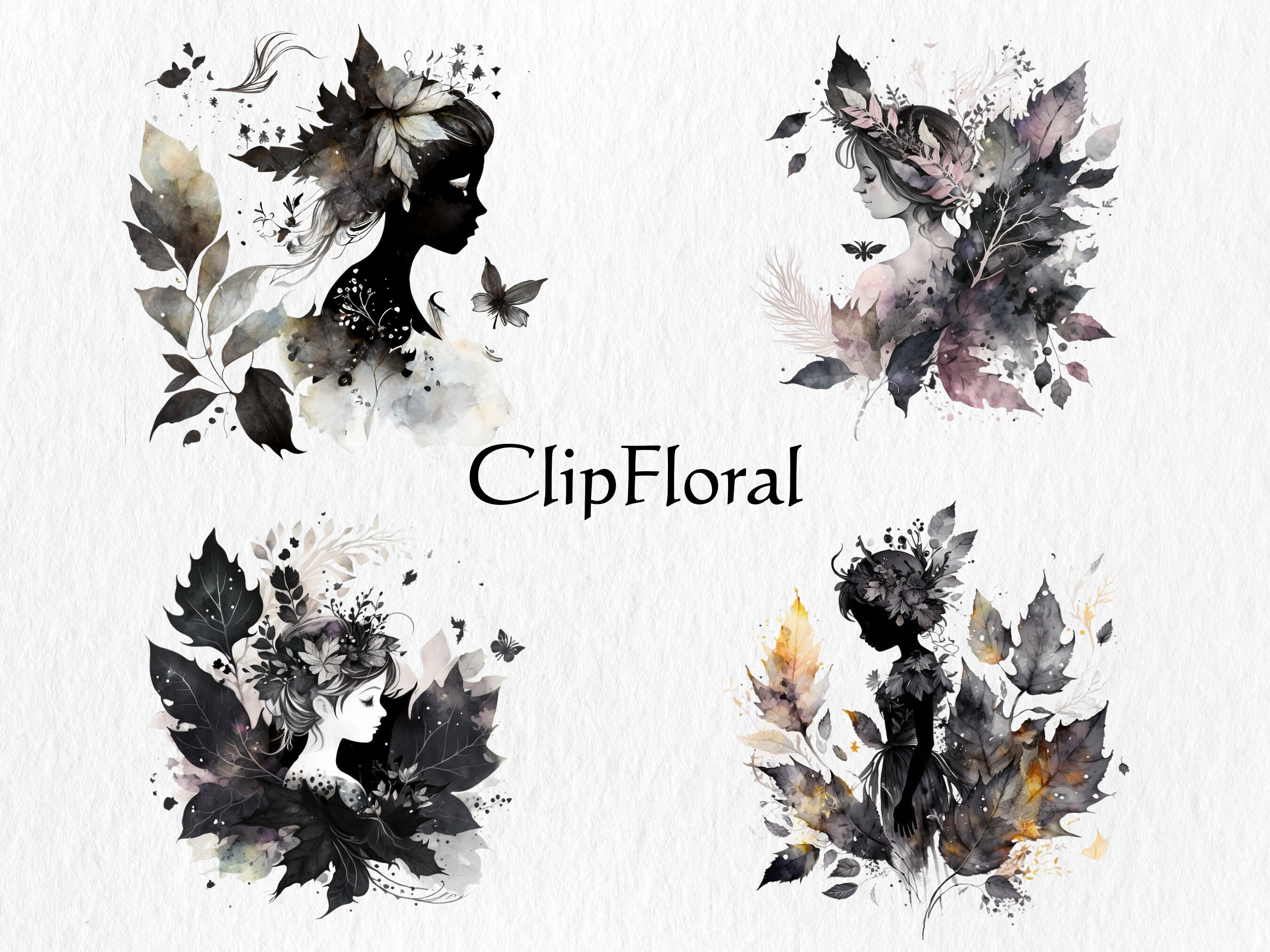 Watercolor Dark Fairy Clipart Bundle – Fantasy PNG Graphics (digital ...