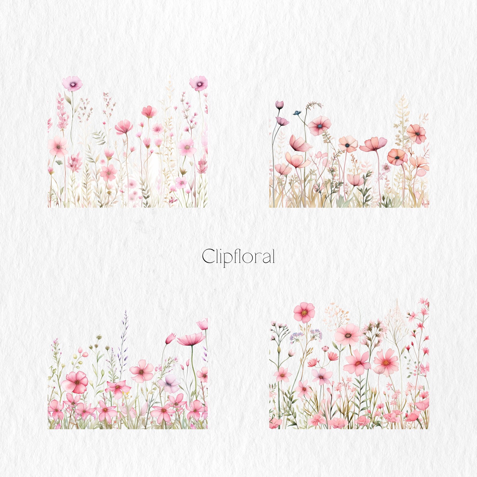 Watercolor Floral Clipart: Soft Pink Wildflowers (PNG Digital Download ...