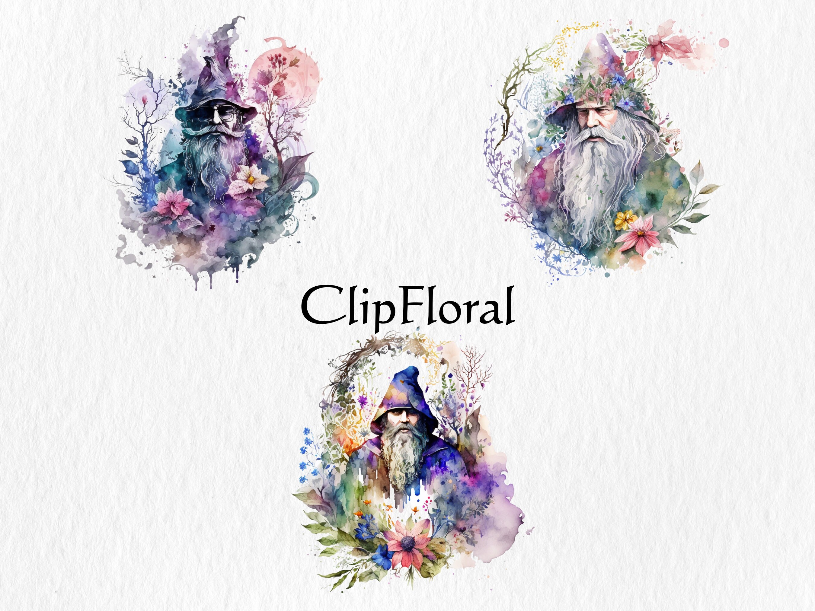 Watercolor Wizard Clipart – Fantasy Illustration PNG Bundle (digital ...